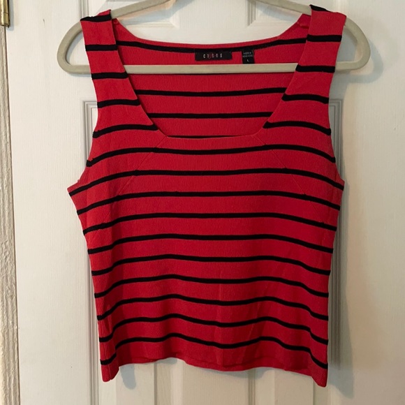 Cyrus | Tops | Vintage 9s Cyrus Red Black Horizontal Striped Stretch ...